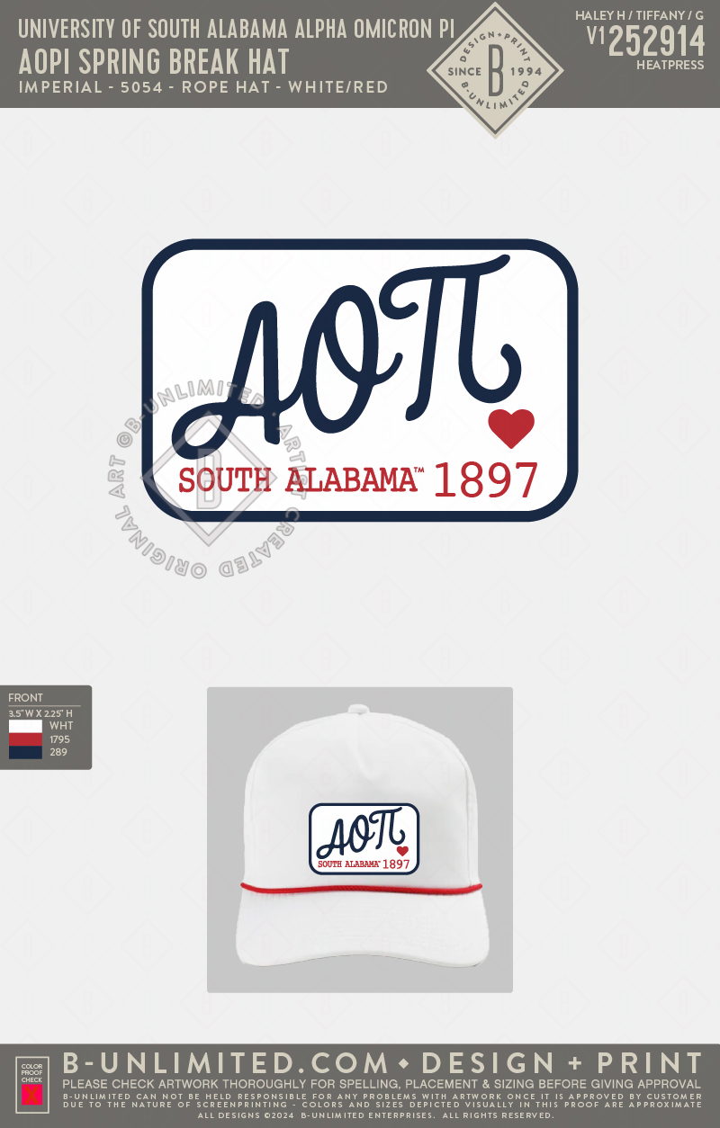 University of South Alabama Alpha Omicron Pi - AOPI Spring Break Hat ...