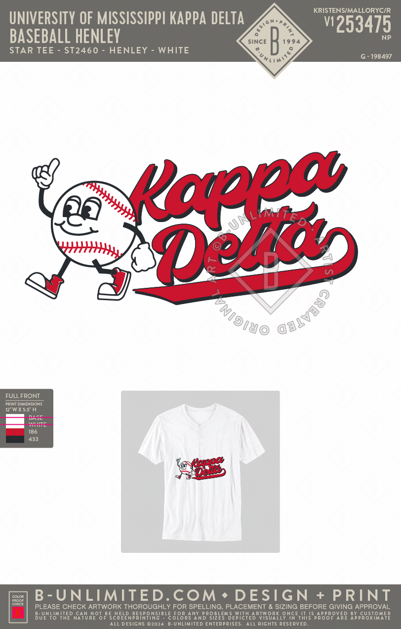 University of Mississippi Kappa Delta - Baseball Henley - Star Tee - S ...