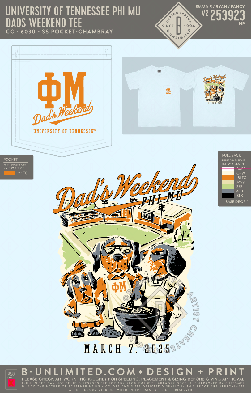 University of Tennessee Phi Mu - Dads Weekend Tee - CC - 6030 - SS Poc ...