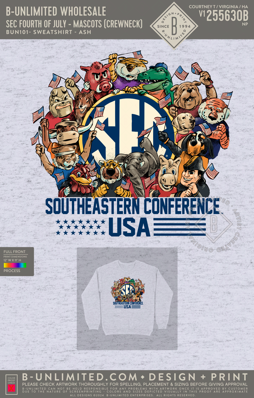 B-Unlimited Wholesale - SEC Fourth of July - Mascots (crewneck) - B-Un ...