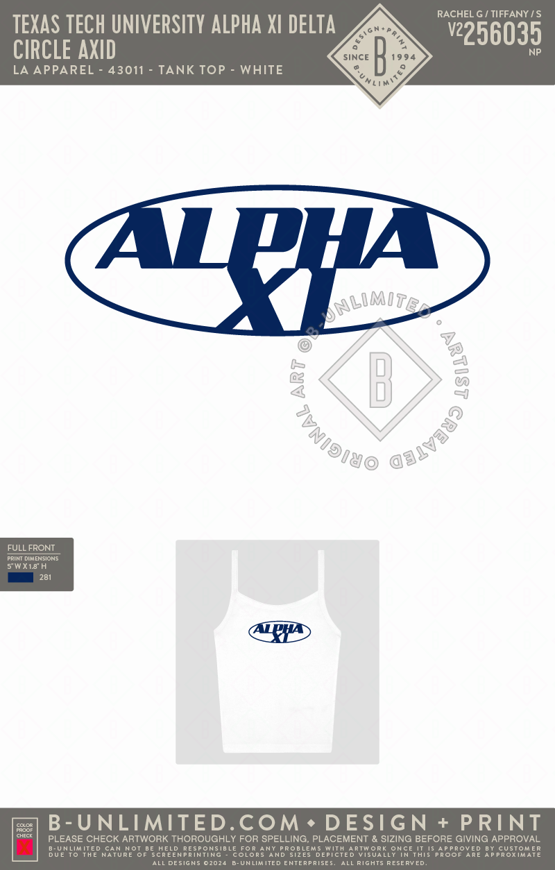 Texas Tech University Alpha Xi Delta - Circle AXID - LA Apparel - 4301 ...