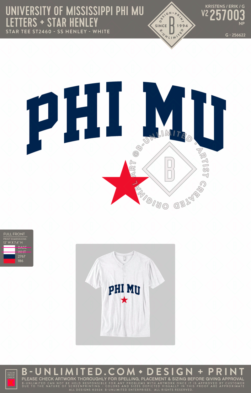 University of Mississippi Phi Mu - Letters + Star - Star Tee - ST2460 ...