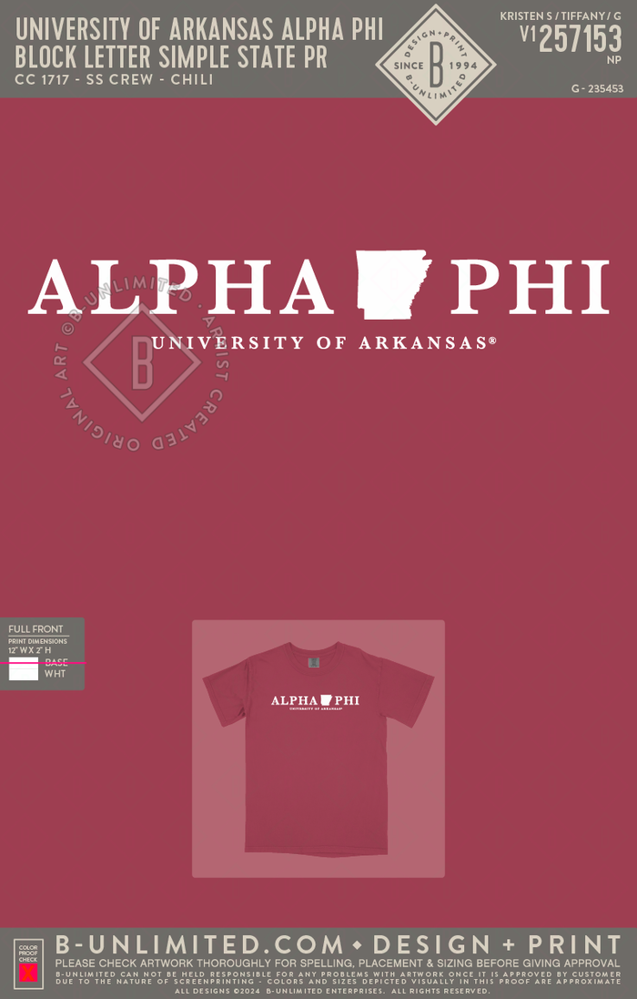 University of Arkansas Alpha Phi - Block Letter Simple State PR (EOY25 – B-Unlimited Custom ...