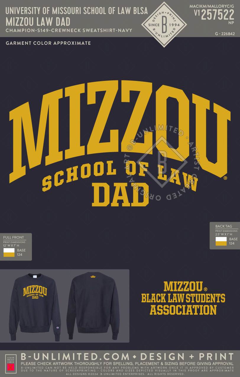 University of Missouri School of Law BLSA - Mizzou Law Dad Crewneck ...