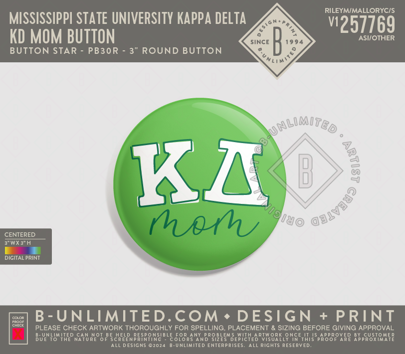 Mississippi State University Kappa Delta - KD mom Button - Button Star ...