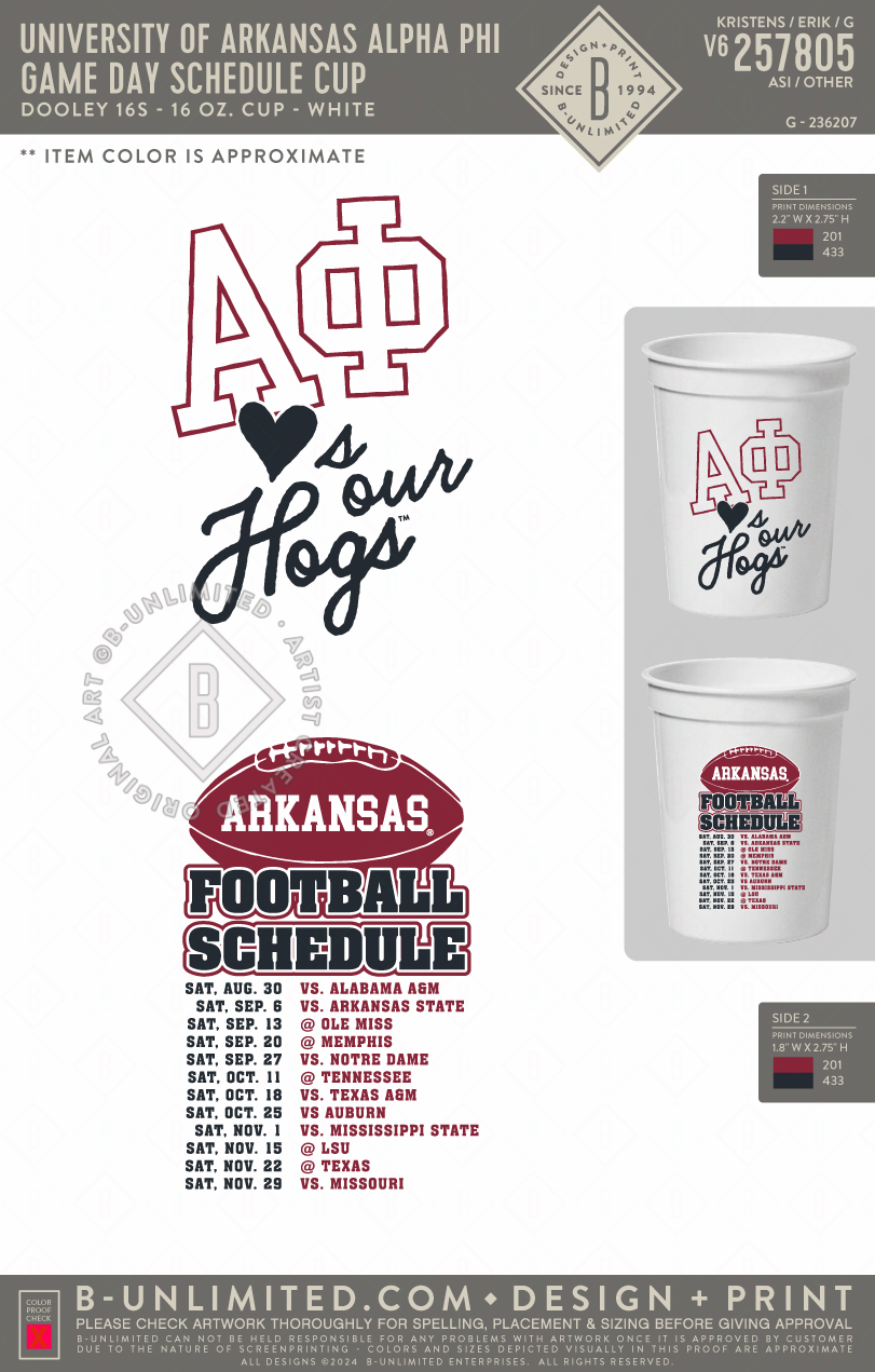 University of Arkansas Alpha Phi - Game Day Schedule Cup (PACK OF 4 ...