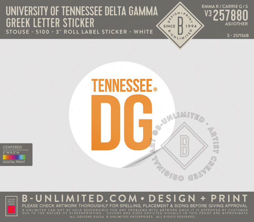 University of Tennessee Delta Gamma - Greek Letter Sticker - Stouse ...