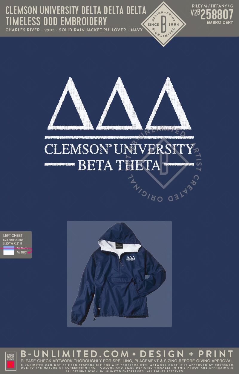 Clemson University Delta Delta Delta - Timeless DDD Embroidery - Charl ...
