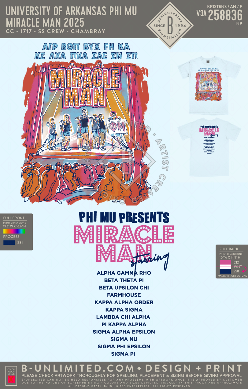 University of Arkansas Phi Mu - Miracle Man 2025 - CC - 1717 - SS Crew – B-Unlimited Custom ...