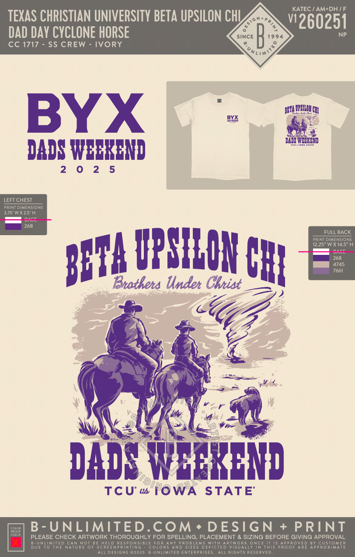 Texas Christian University Beta Upsilon Chi - Dad's Day Cyclone Horse – B-Unlimited Custom ...