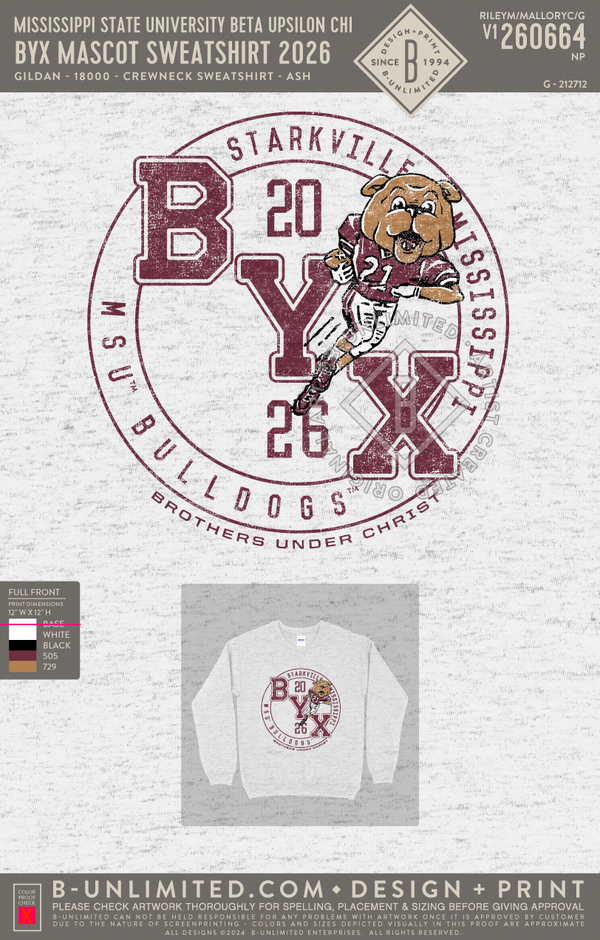Mississippi State University Beta Upsilon Chi - BYX Mascot Sweatshirt ...