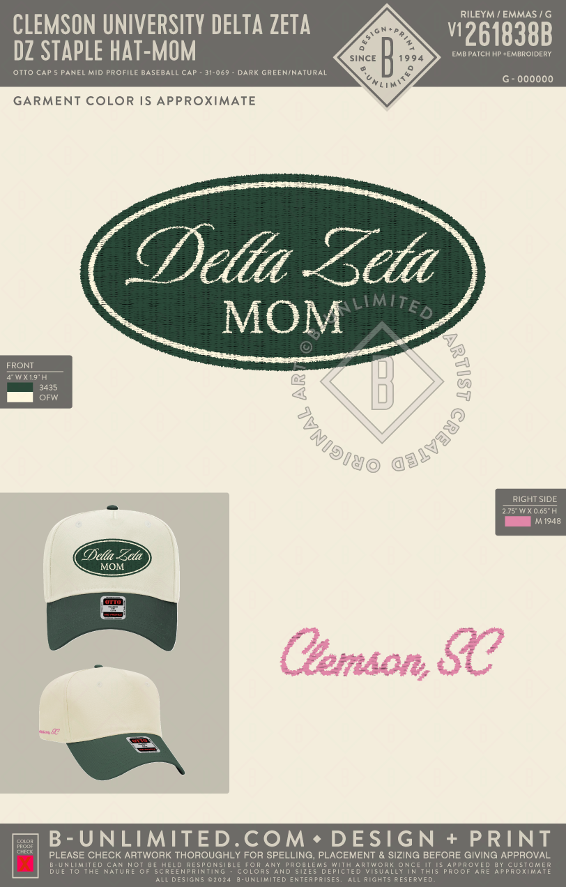 Clemson University Delta Zeta - DZ Staple Hat - MOM - Otto Cap - 31-06 ...