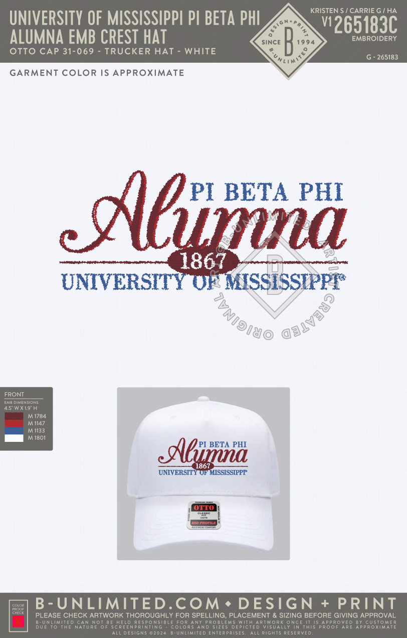 University of Mississippi Pi Beta Phi - Alumna EMB Crest Hat - Otto Ca ...